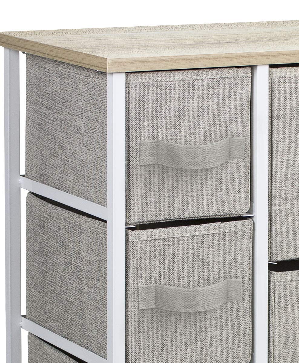Sorbus Dresser with Drawers - Furniture Storage Tower Unit for Bedroom, Hallway, Closet, Office Organization - Steel Frame, Wood Top, Easy Pull Fabric Bins (Marble White/Black Frame)