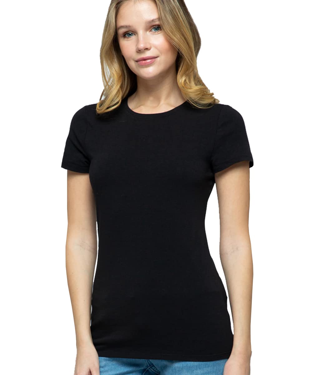 Women's Basic Solid Active Soft Cotton Short Sleeve Crew Neck Slim Fitted Top T-Shirts in Green - S