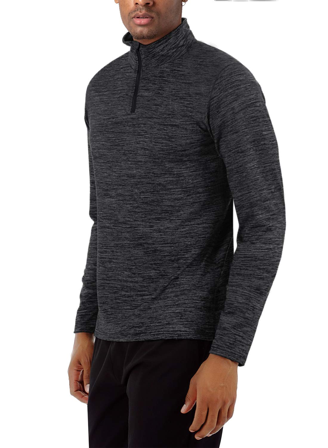 TACVASEN Men's Fleece Shirts Sports Performance Shirts Fleece Pullover Active Shirts for Men Long Sleeve Pullover Shirts Tops Zip Up Black Grey, XL