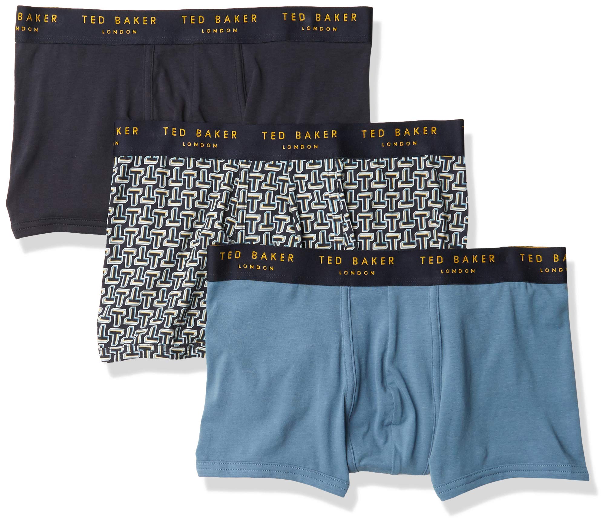 Ted Baker mens Underwear Stretch Cotton Trunks, 3 Pack Trunks, Navy/Sunset/Copen Blue, Large US