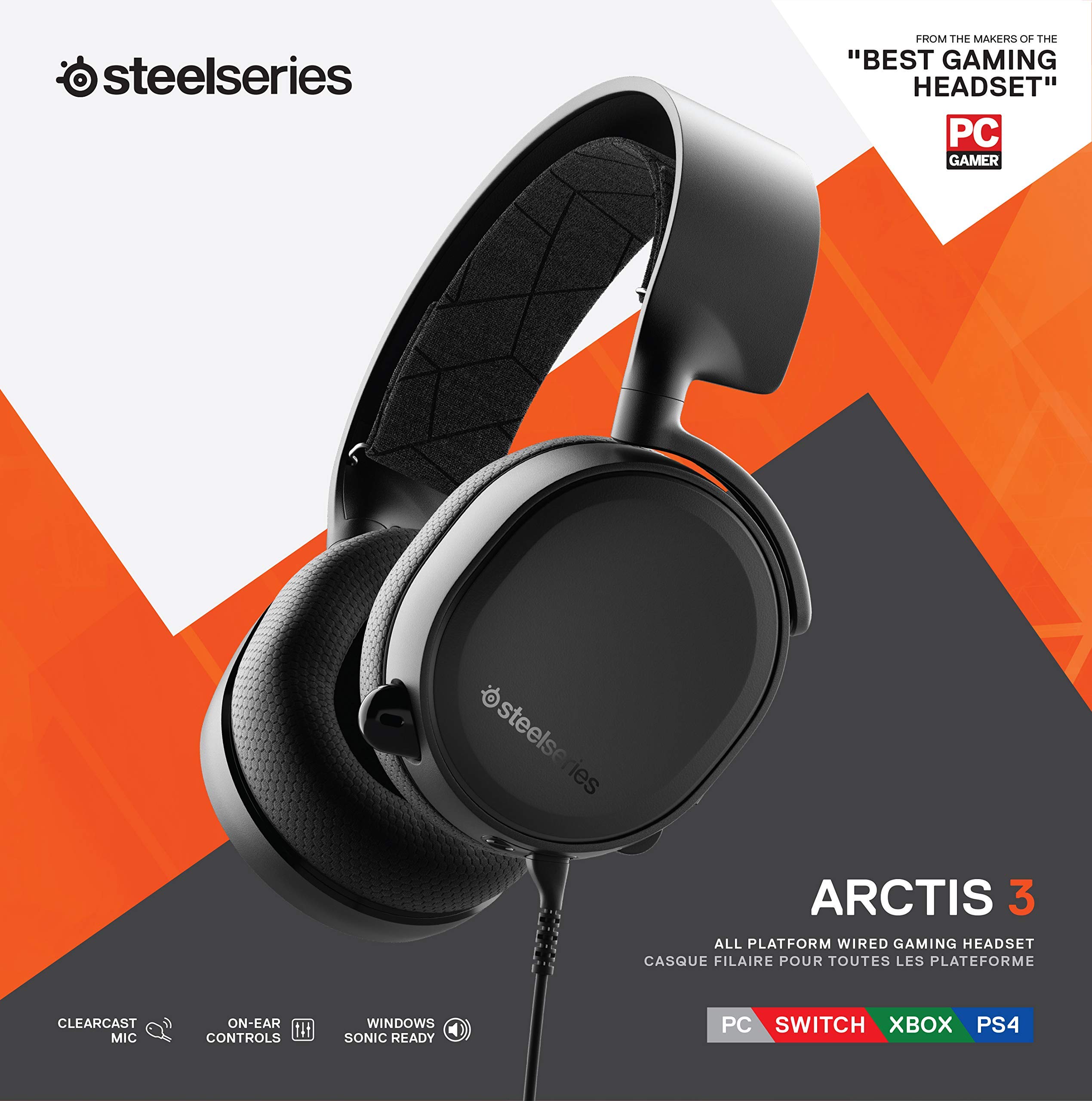 steelseries Arctis 3 (2019 Edition) All-Platform Gaming Headset for PC, PlayStation 4, Xbox One, Nintendo Switch, VR, Android, and iOS - Black (Renewed)