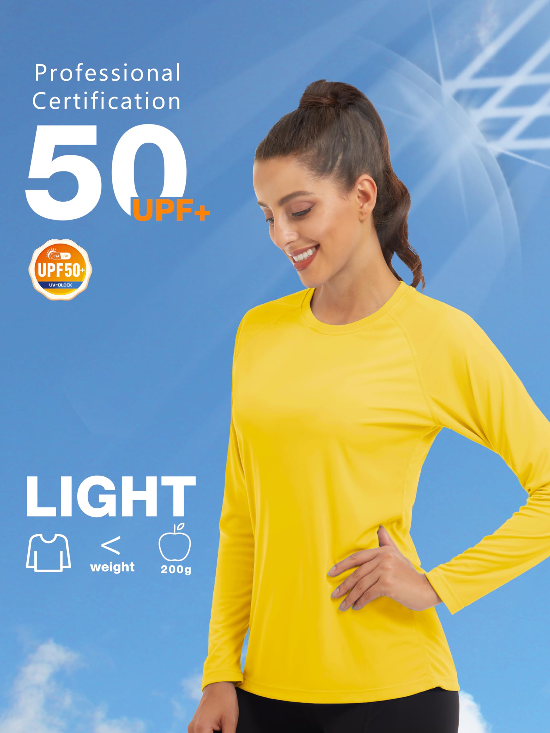 TACVASEN Womens Rash Guard Swim Tops UV Protection Long Sleeve Shirt Outdoors Performance T-Shirt Yellow S