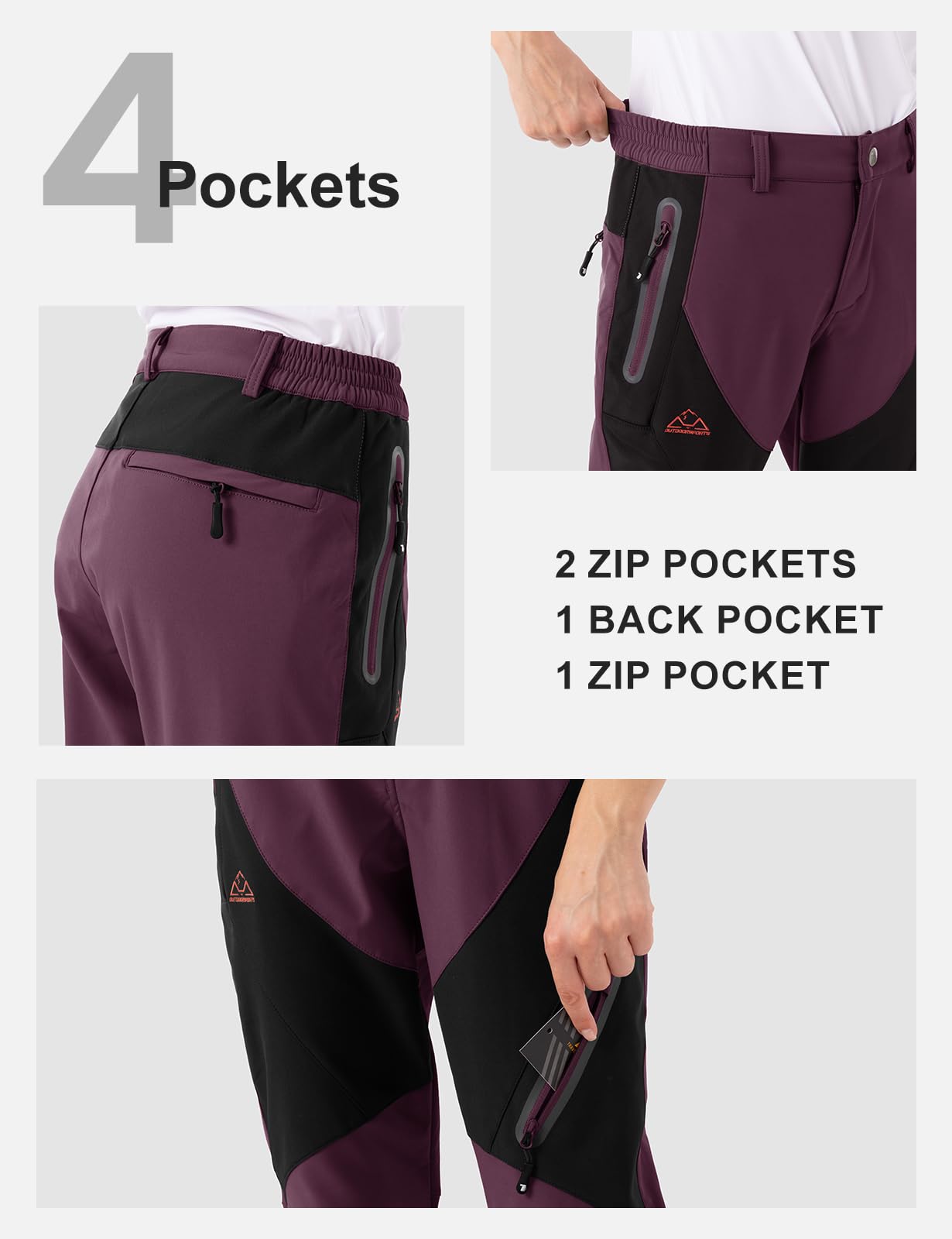 TBMPOY Women's Ski Windproof Waterproof Snow Pants Outdoor Hiking Fleece Lined softshell Pants Purple L