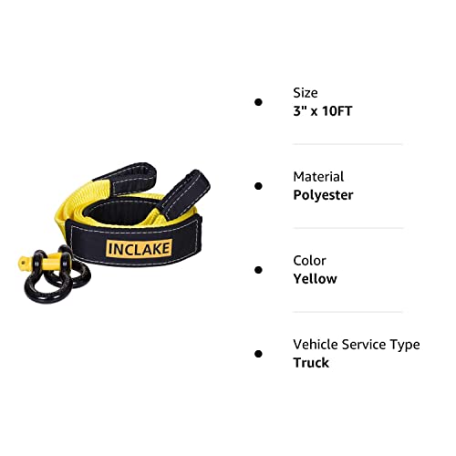 Tow Strap Recovery Kit-3'' x 10ft (30,000 lbs. Break Strength) +3/4" D Ring Shackles (62,831 LBS Break Strength)(2pcs.)-Heavy Duty Recovery Kit -Off Road Towing Accessory for Jeeps & Trucks Yellow