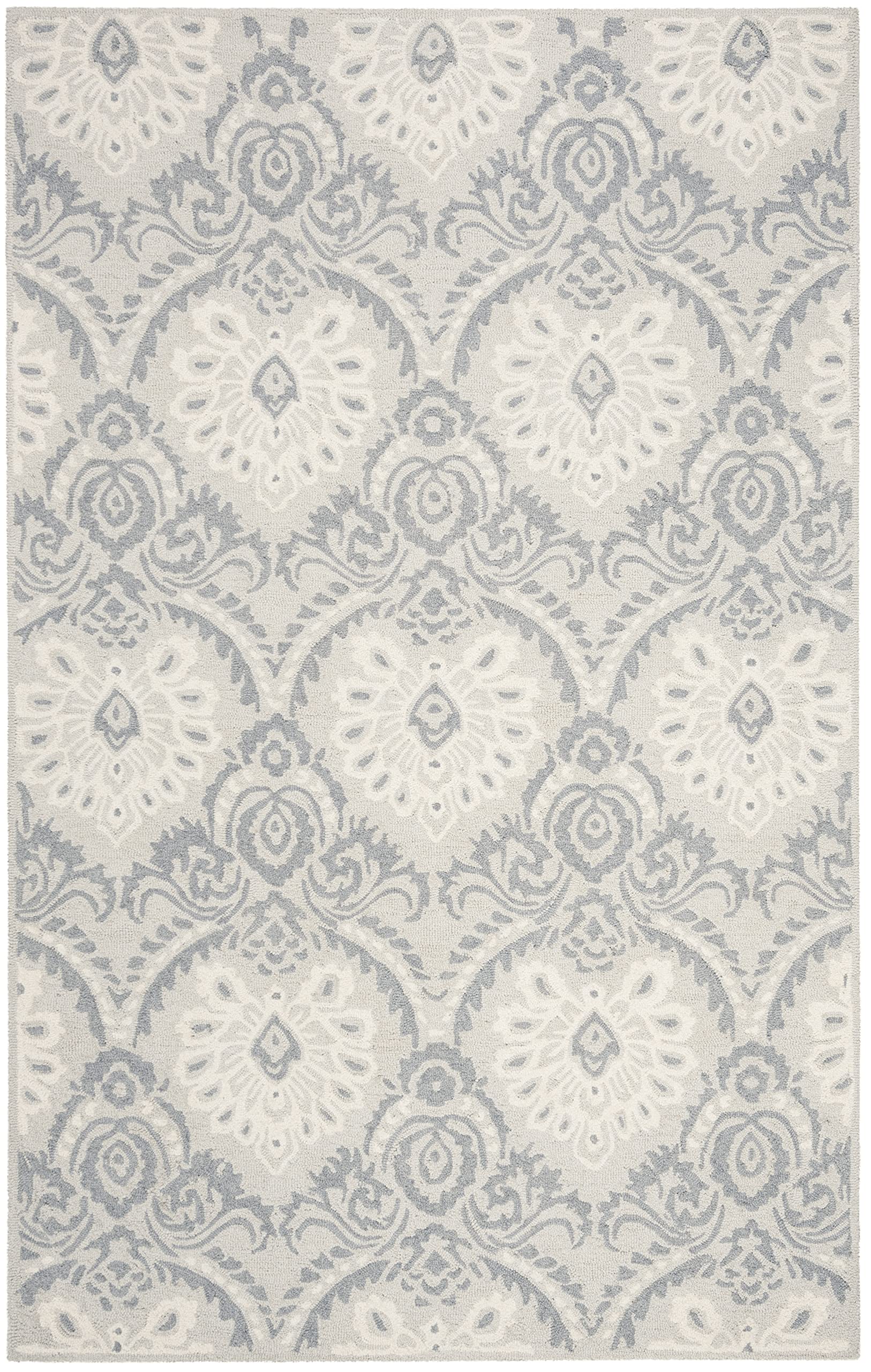 SAFAVIEH Blossom Collection 5' x 8' Light Grey/Ivory BLM106A Handmade Premium Wool Area Rug
