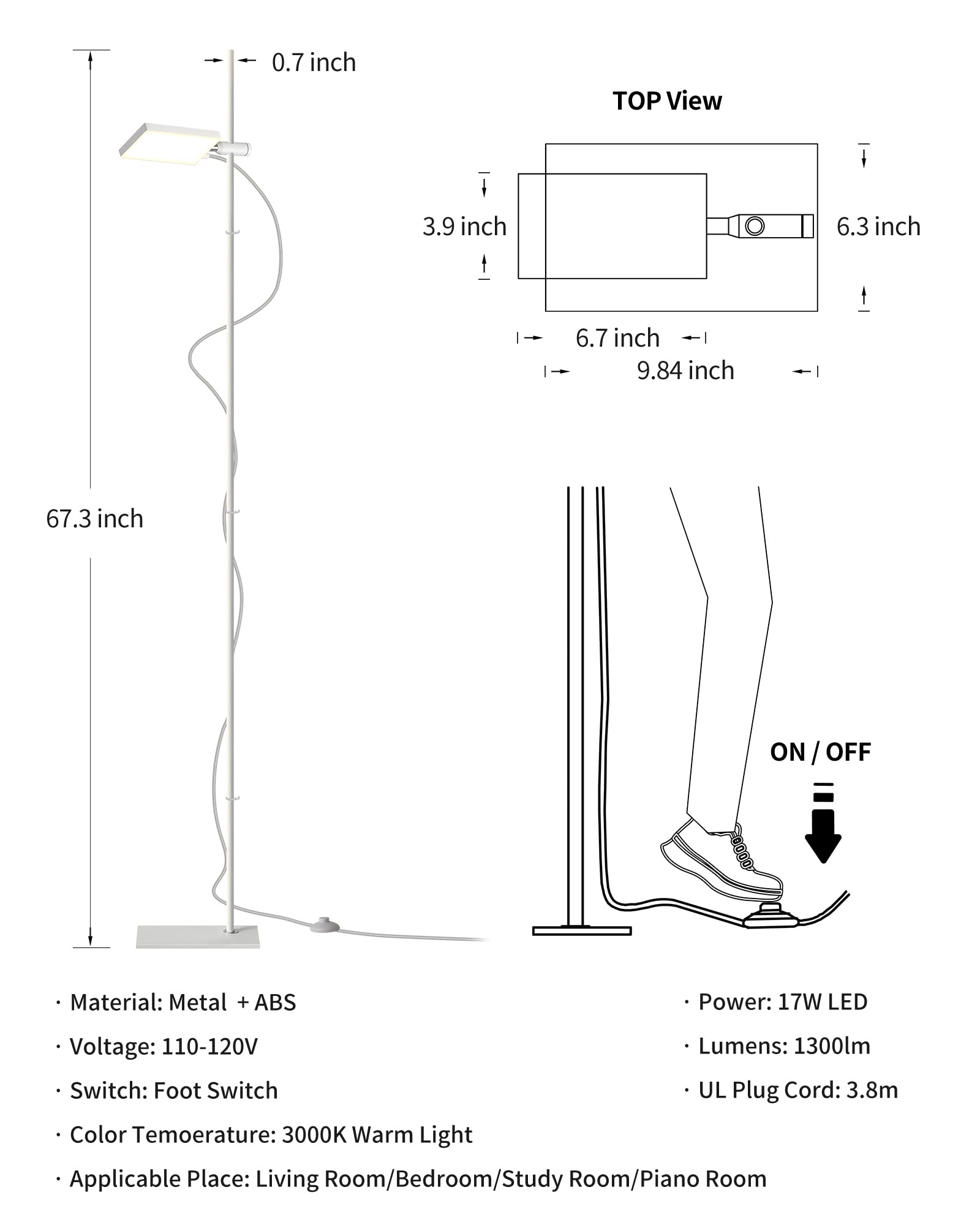 VISDANFO Modern Floor Lamp, 360 Degree Rotation Sky LED Floor lamp Office Lighting, Bright LED Standing Pole Light, Tall Lamps for Living Room,Bedroom,Reading,Study Room (White)