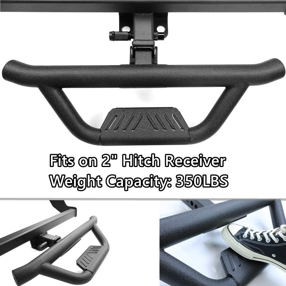 Textured Black Universal Hitch Step bar Custom fit Vehicles with 2" Hitch Receiver Trailer Truck Towing Rear Bumper Guard (Incl Pin Lock and Stabilize)