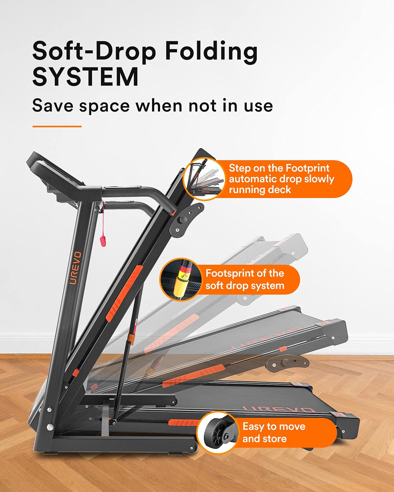 UREVO Foldable Treadmill with Incline, Folding Treadmill for Home Electric Treadmill Workout Running Machine, Handrail Controls Speed, Pulse Monitor