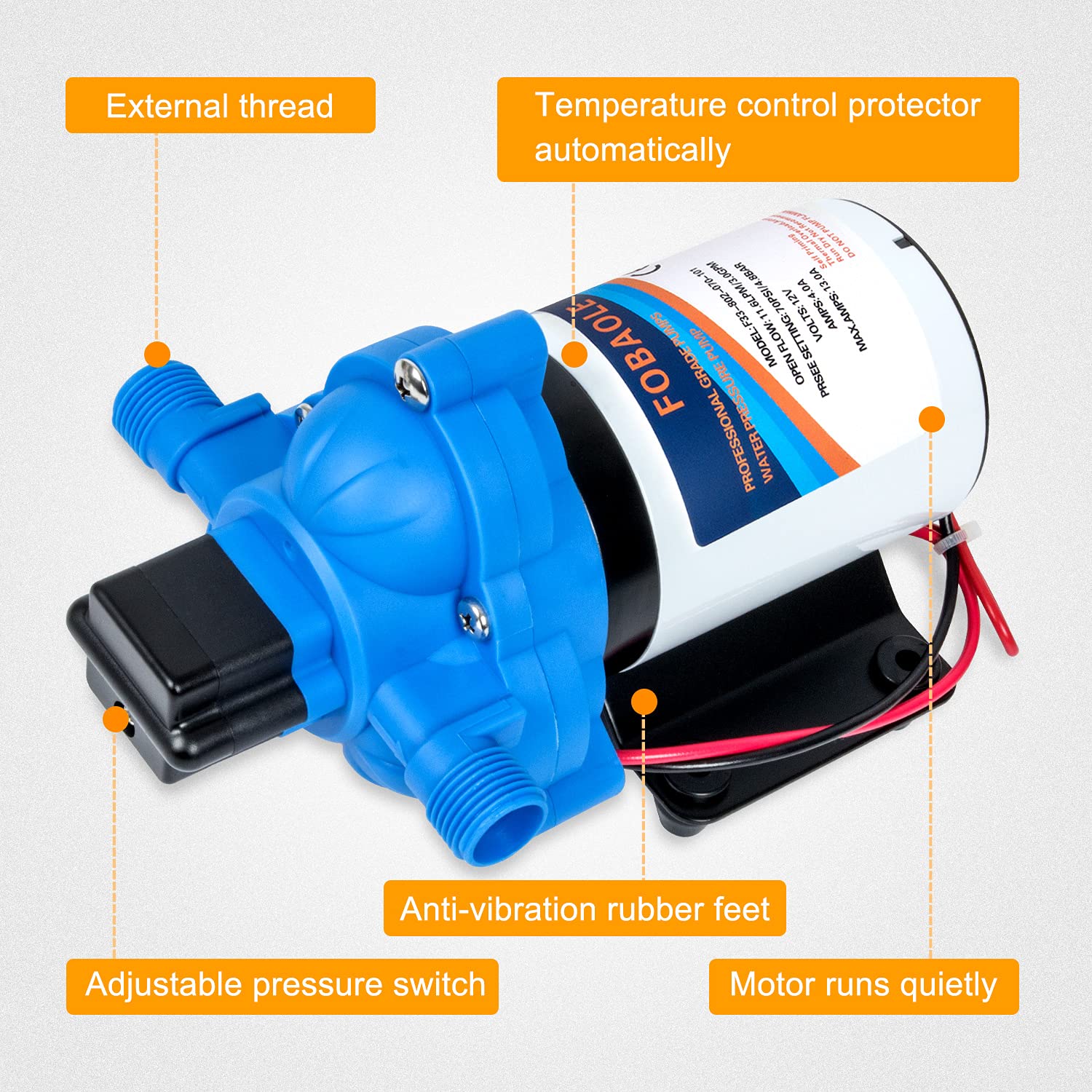 Wztepeng Washdown Pump Kit 12V 3.0 GPM 70 Psi Water Pressure Pump With Spray Nozzle For Boat Car Caravan RV UTV Marine Yacht etc