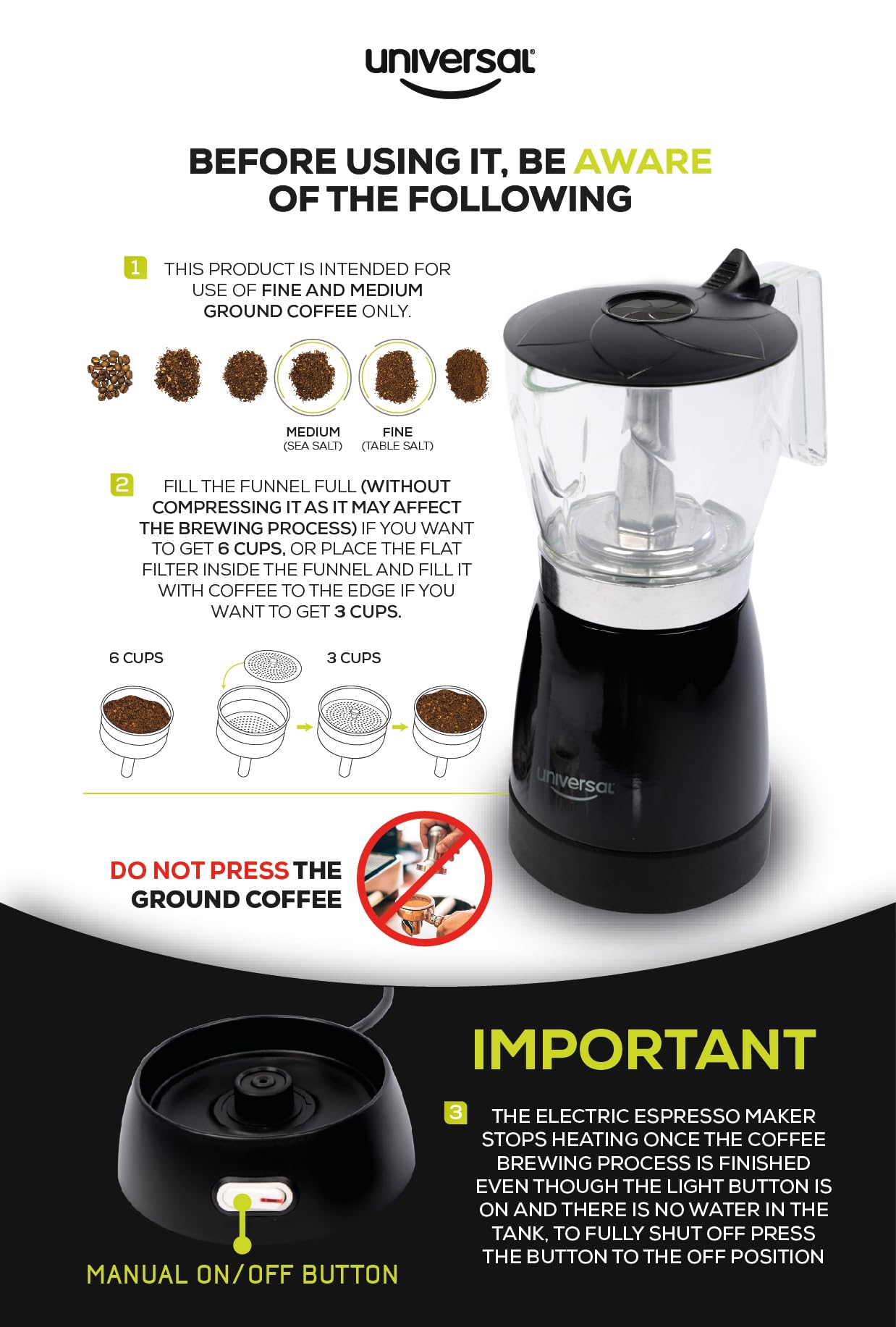 universal Electric Espresso/Moka Maker 6 cups, Moka Pot Electric, Espresso Machine, Prepare Italian Style Coffee Latte, Macchiato & Mocaccino, Cord-free Serving