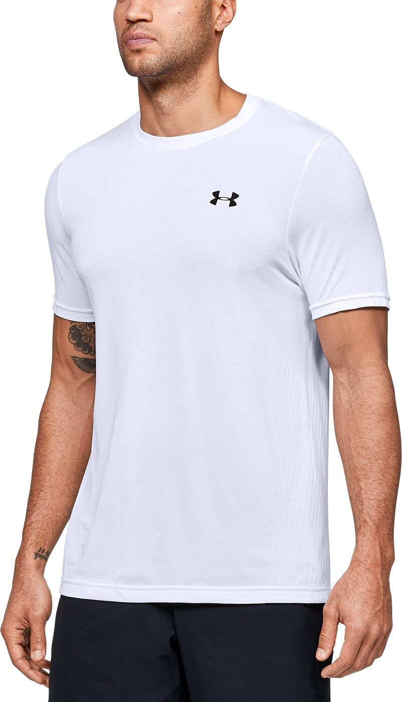 Under Armour Seamless Short Sleeve Workork Shirt, White (100)/Black, Medium
