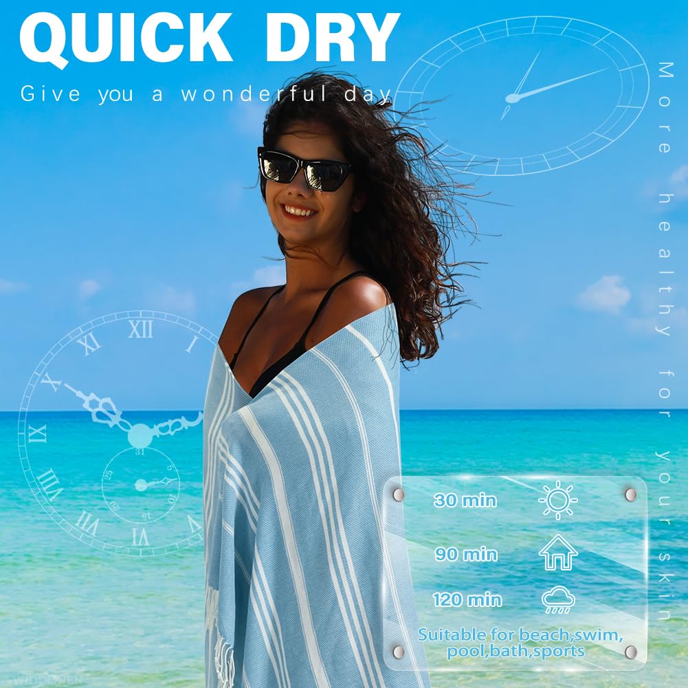 Turkish Beach Towel Quick Dry Absorbent 1OO% Cotton Lightweight Thin Bathroom Bath Pool Swim Towels Extra Large Oversized Sand Free Towel Beach Accessories Essentials Stuff Cloud Gift for Adults