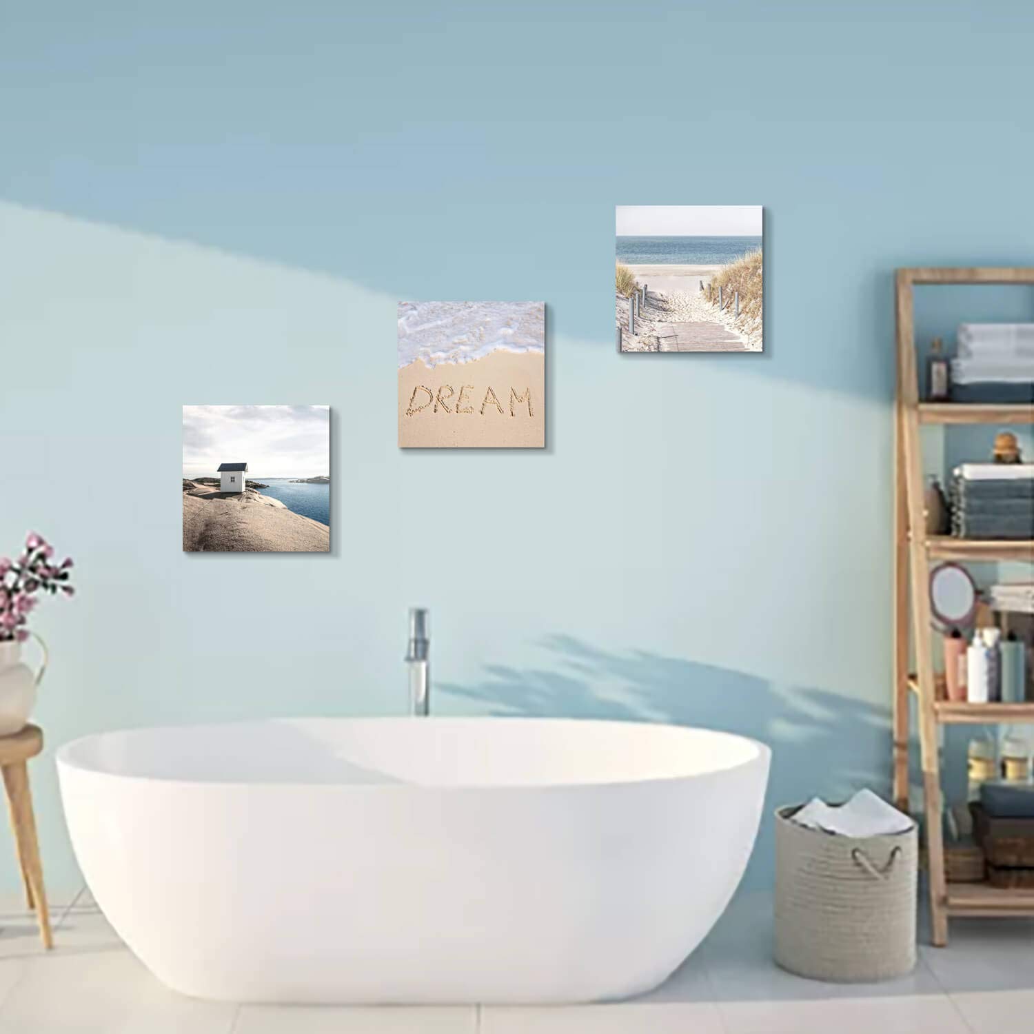 TAR TAR STUDIO Beach Scene Pictures Canvas Artwork: Seaside Boardwalk Painting Wall Art for Bedroom (12''W x 12''H x 3 PCS, Multiple Style)