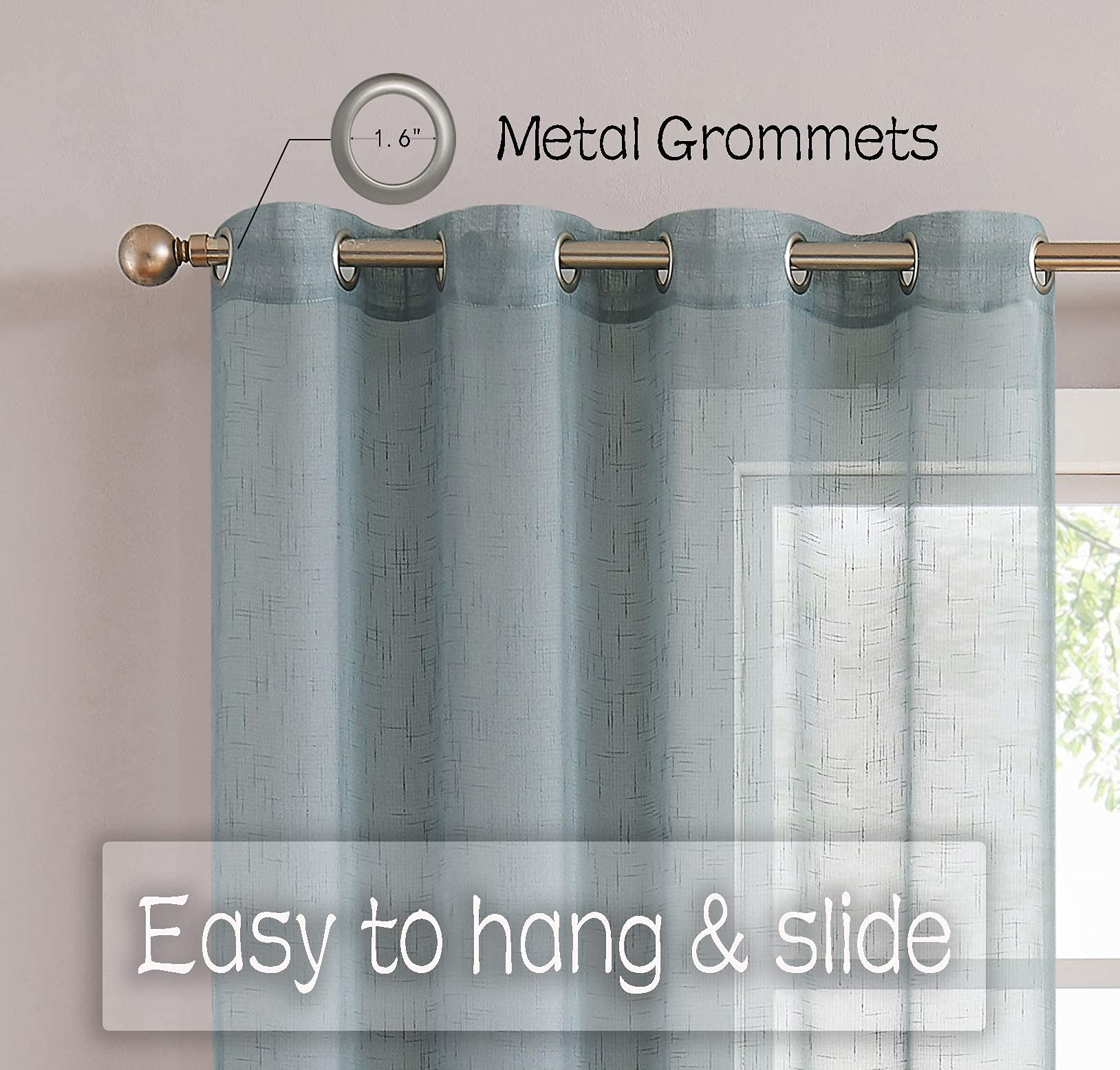 Spa Linen Sheer Curtain Panel Pairs 84 Inches Long with Grommets/Eyelets Rustic Window Treatment Drapery Sets for Living Room Bedroom Farmhouse, 54"x84", 2 Panels