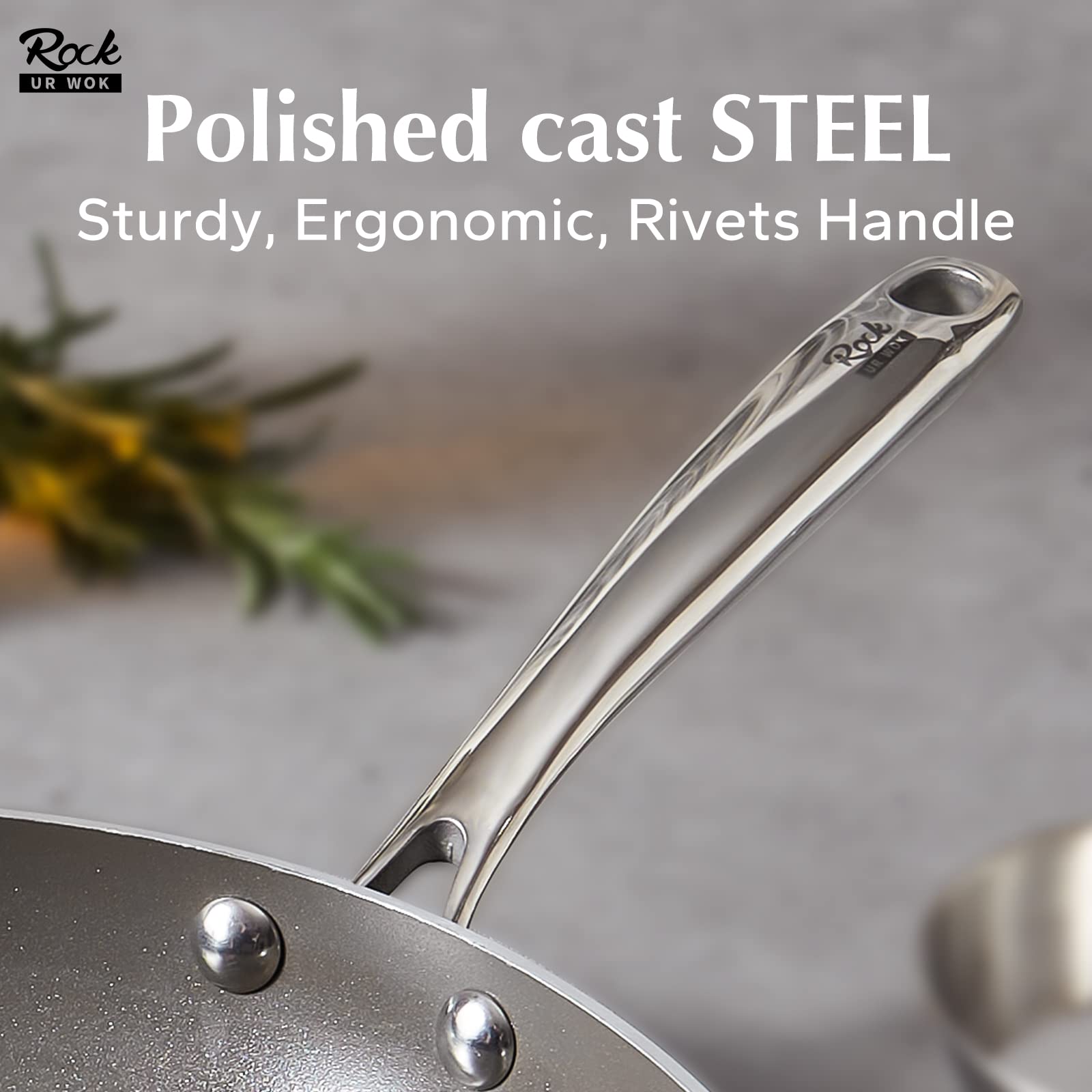 Rockurwok Ceramic Nonstick Cookware Set, 6 Pieces Pots and Pans, Non Toxic Without PFAS & PTFE, Induction | Cast Steel Handle | Dishwasher & Ovens Safe (14PCS)
