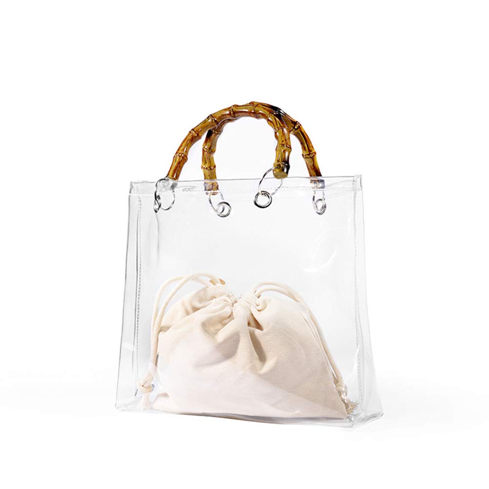TENDYCOCO Top Handle Satchel Transparent Clutch Clear 2 in 1 Handbag PVC for Women