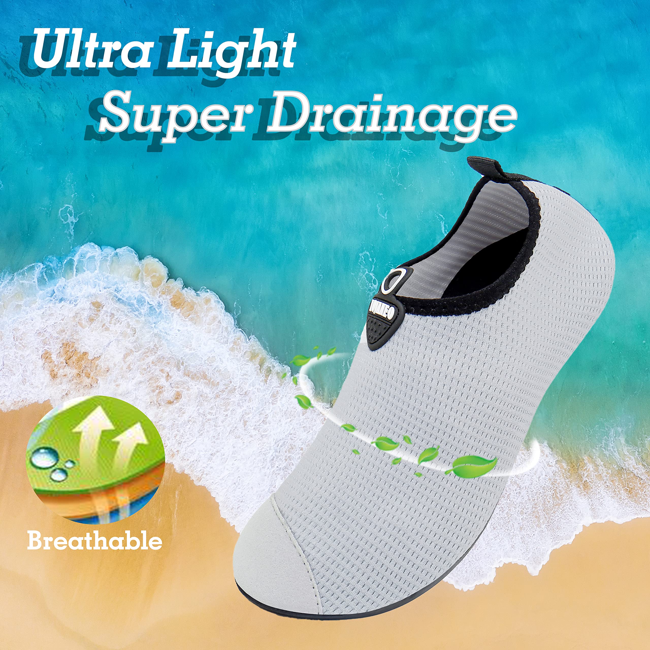 YOJANEO Water Shoes for Women and Men Barefoot Sand Socks for Beach Swim Surf Yoga Exercise(GY,38-39) Grey