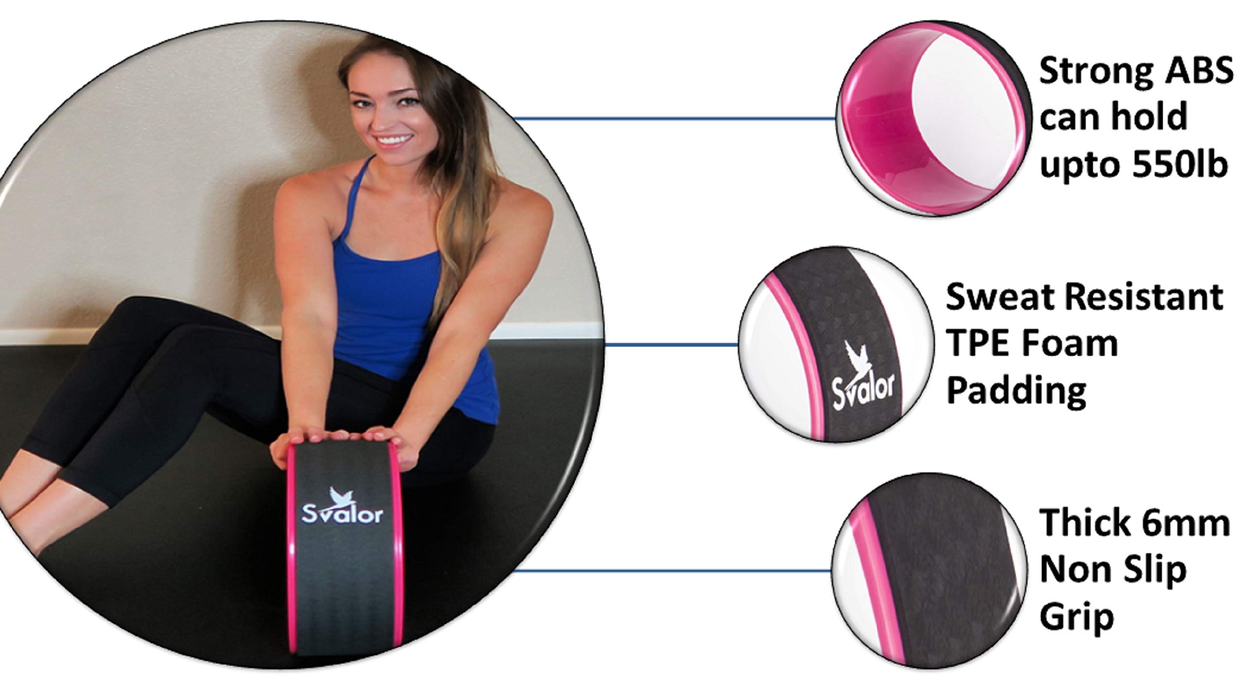SVALOR Yoga Wheel for Stretching Set with Strap and Block - Comfortable Spine Roller Wheel - Back Stretcher Ring for Pain Relief - Dharma Yoga Stretch Circle - Essential Yoga Accessories Equipment