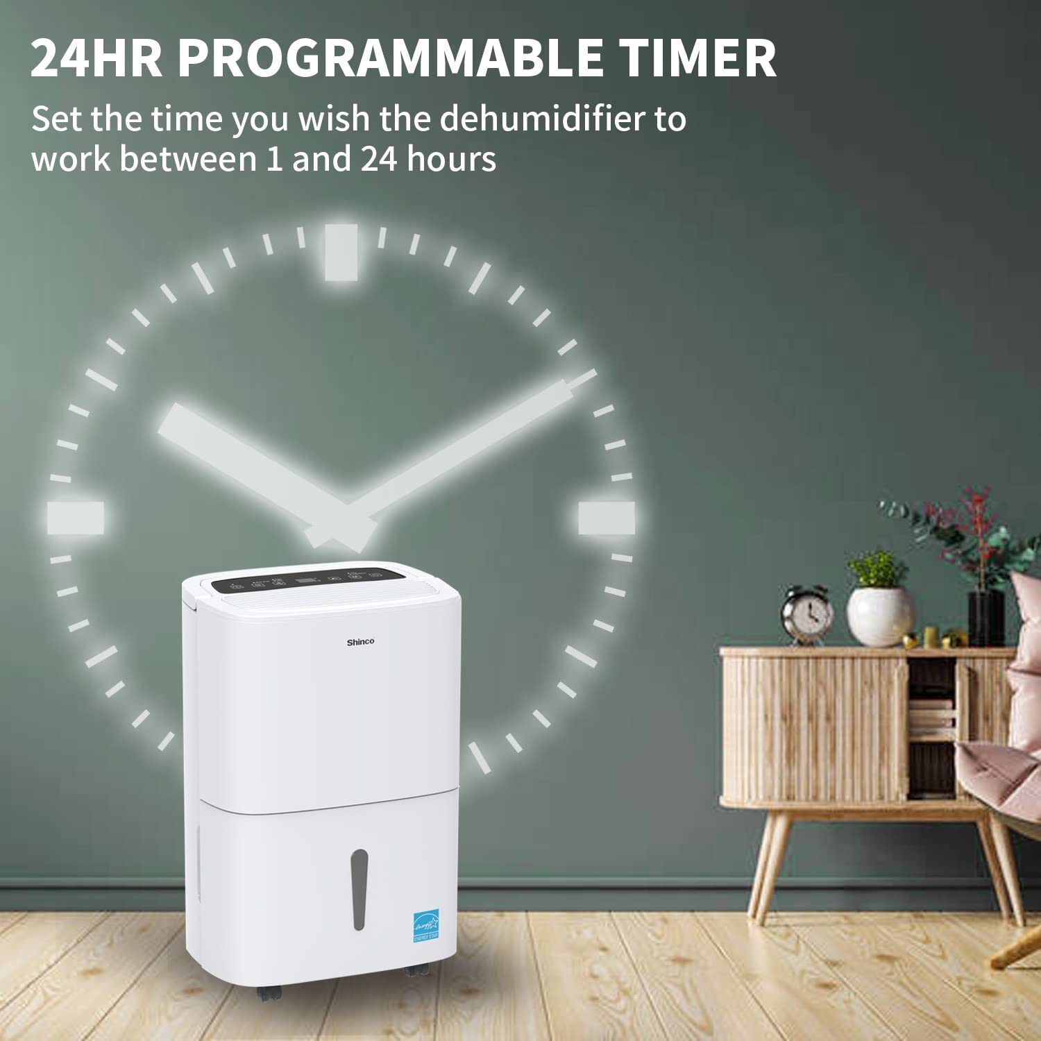Shinco 6,000 Sq.Ft Energy Star Dehumidifier, Ideal for Large Rooms and Home Basements, Efficient Moisture Removal with Adjustable Humidity Control, 1.32 Gallons Water Tank