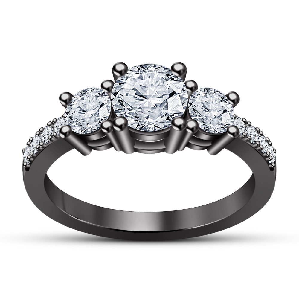 TVS-JEWELS Sterling Silver Black Rhodium Plated Solitaire with Accents Wedding Ring for Women's (6.5)
