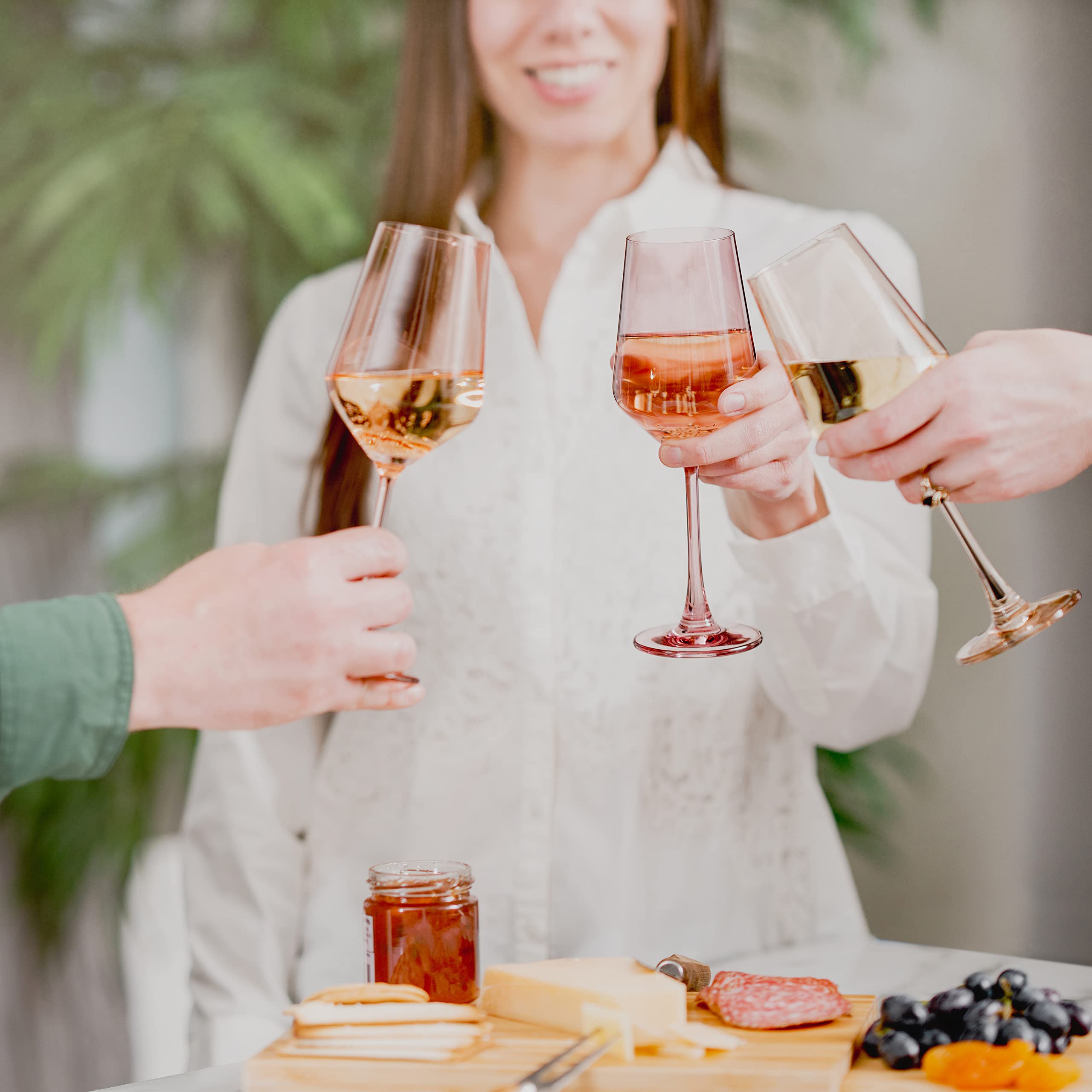 VinoVista Colored Wine Glasses - Rose Gold Theme - Set of 6 (Rose Gold Theme)