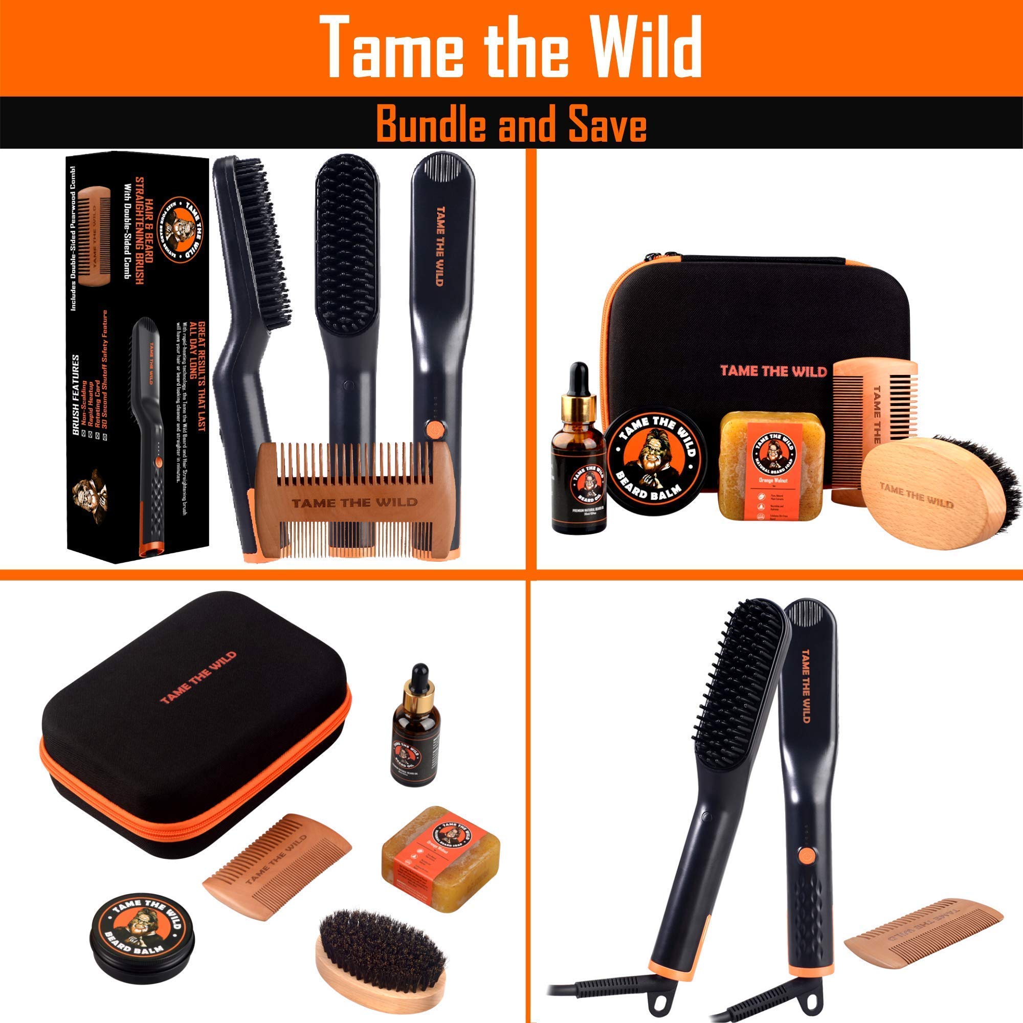 Tame's Easy Glide Beard Straightener and Tame's Premium Beard Grooming Kit Bundle