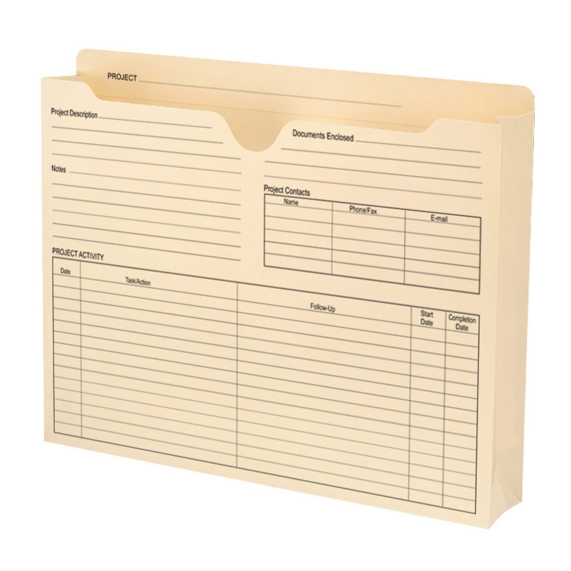 Smead Project File Jacket, Reinforced Straight-Cut Tab, Preprinted Front, Back and Tab, 2" Expansion, Letter Size, Manila, 50 per Box (75622) (Pack of 1)
