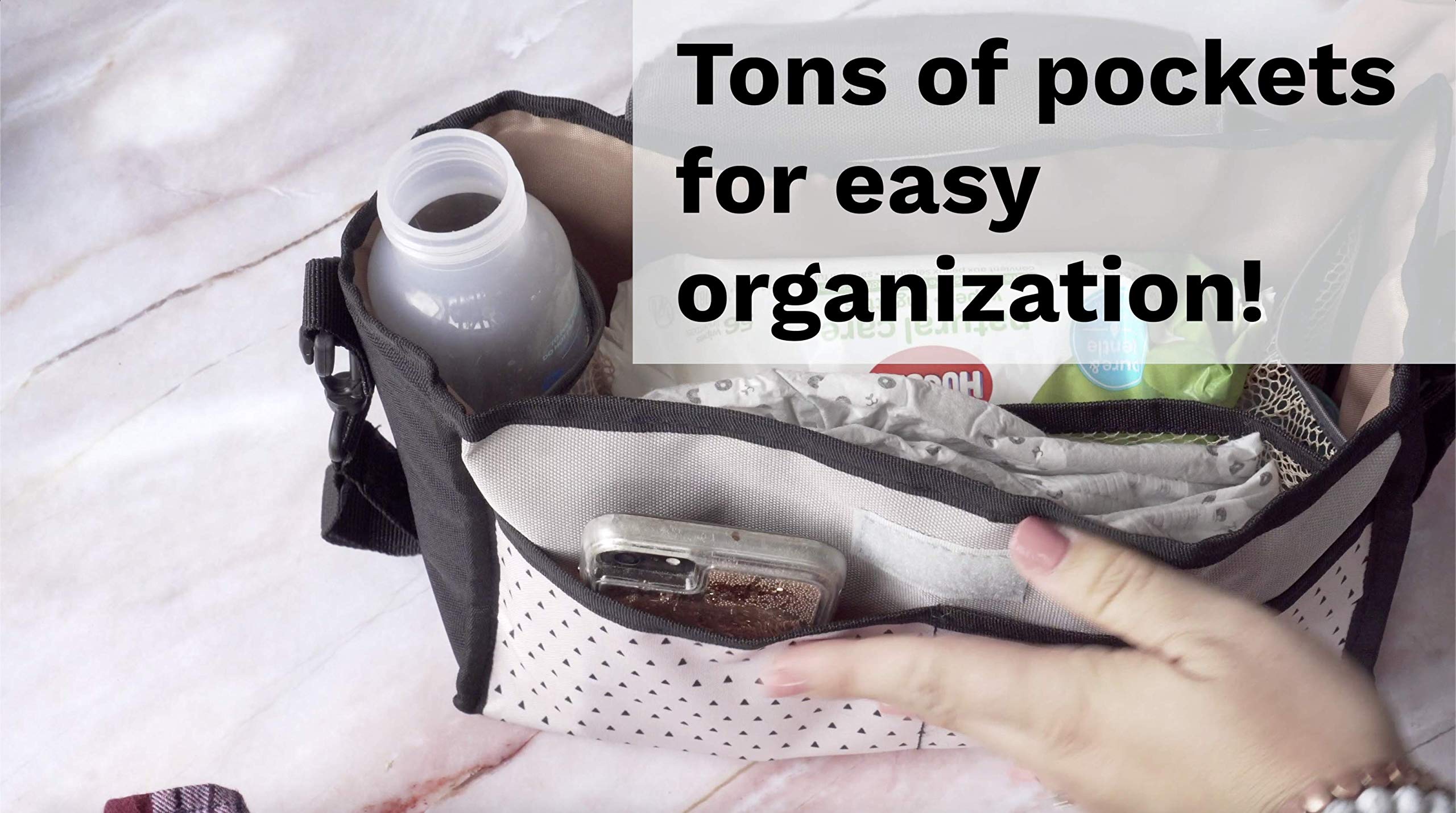 Stroller Organizer | Stroller Hooks | Stroller Accessories | Baby Bag | Cup Holder | Universal Fit | Wipes Pockets | Extra Storage | Stylish | Great Baby Shower Gift |Diaper Bag