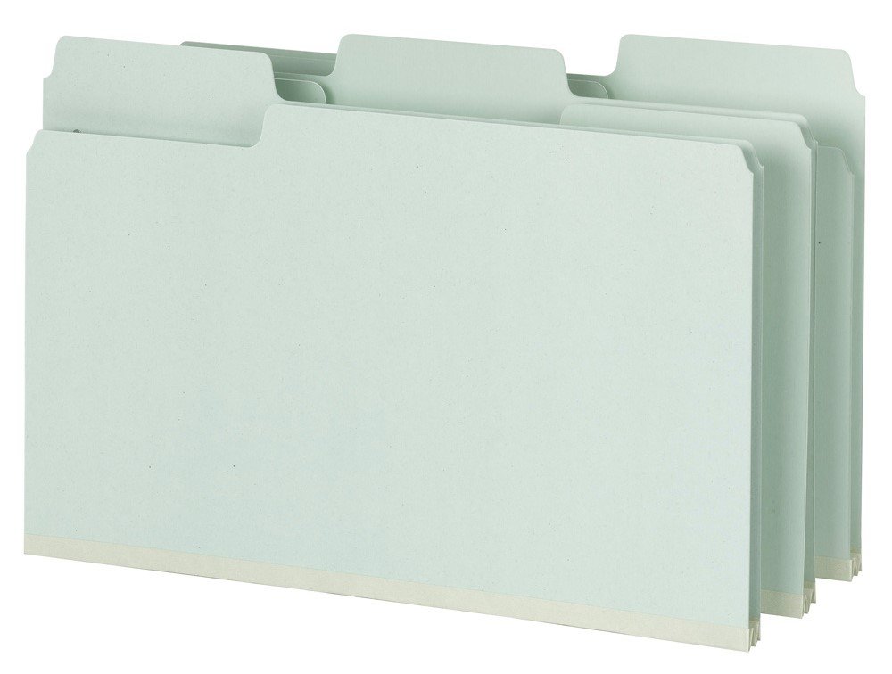 Smead SuperTab Pressboard Fastener Folder with SafeSHIELD Fasteners, 2 Fasteners, Oversized 1/3-Cut Tab, 2" Expansion, Guide Height, Legal Size, Gray/Green, 25 per box (19981)