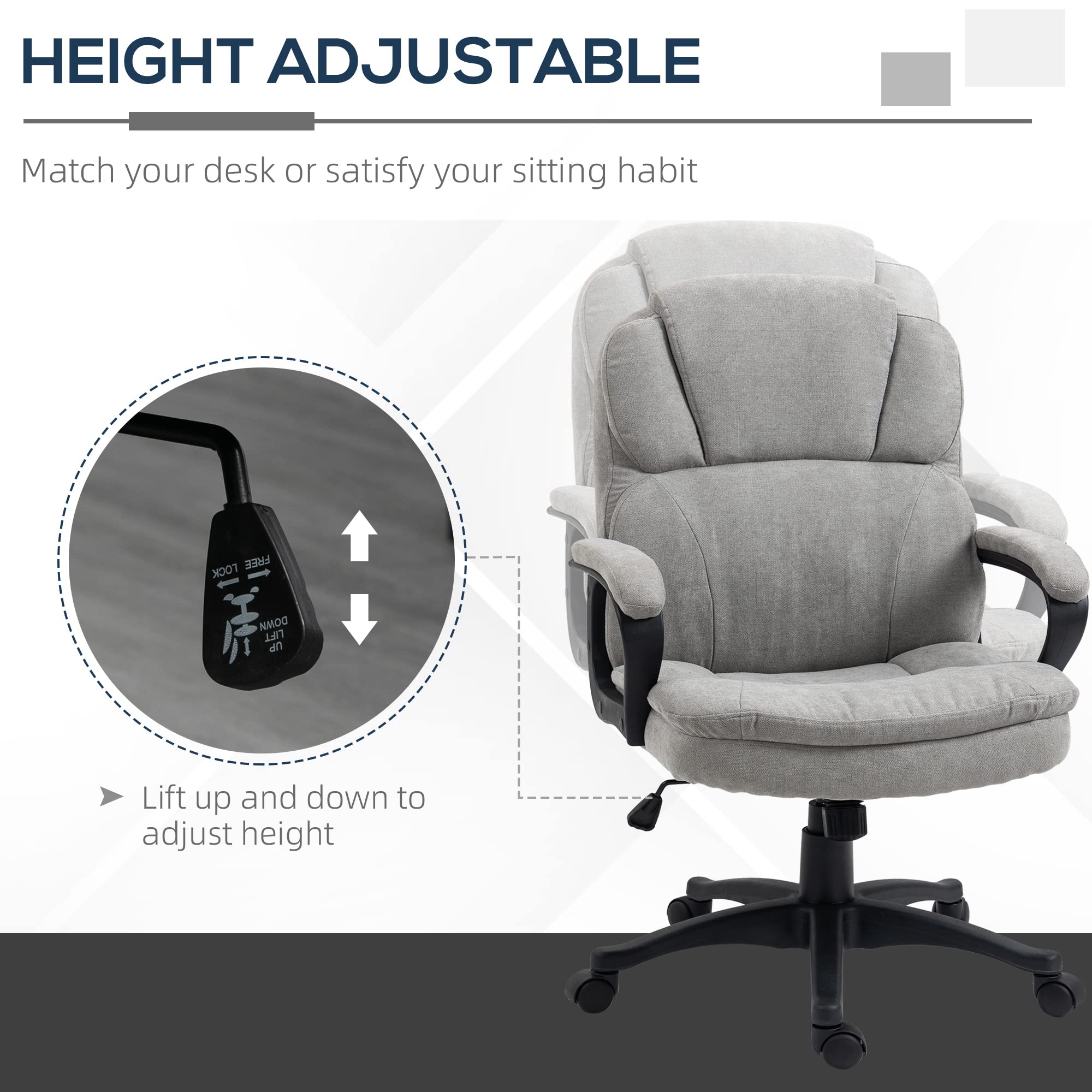 Vinsetto Massage Office Chair with 2 Vibration Motor Points, USB Power, Height Adjustable Executive Computer Chair, Comfy Desk Chair, Gray