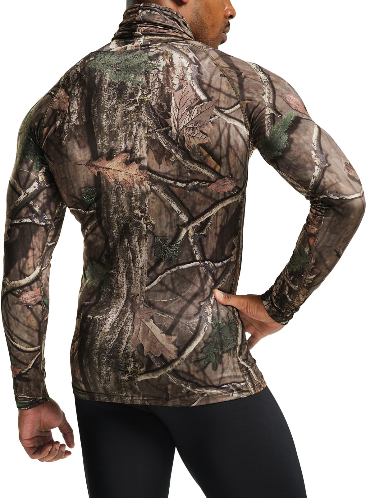 TSLA Men's Thermal Long Sleeve Compression Shirts, Mock/Turtleneck Winter Sports Running Base Layer Top, Heatlock Face Mask Print Hunting Camo, Medium