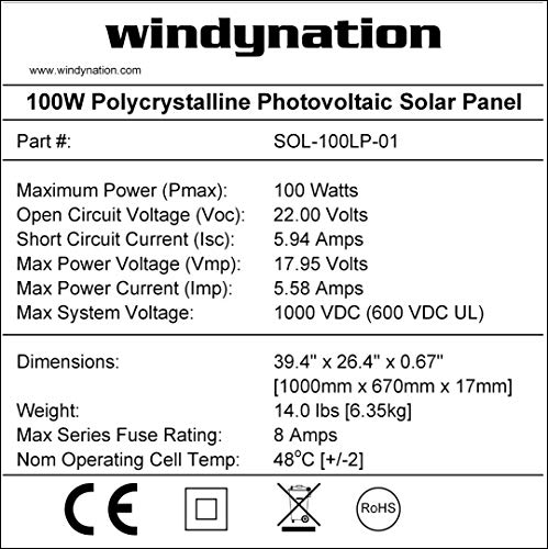 WindyNation 100 Watt Solar Kit with 20A Solar Charge Controller - Low Profile Solar Panel (100 Watt Solar Kit)