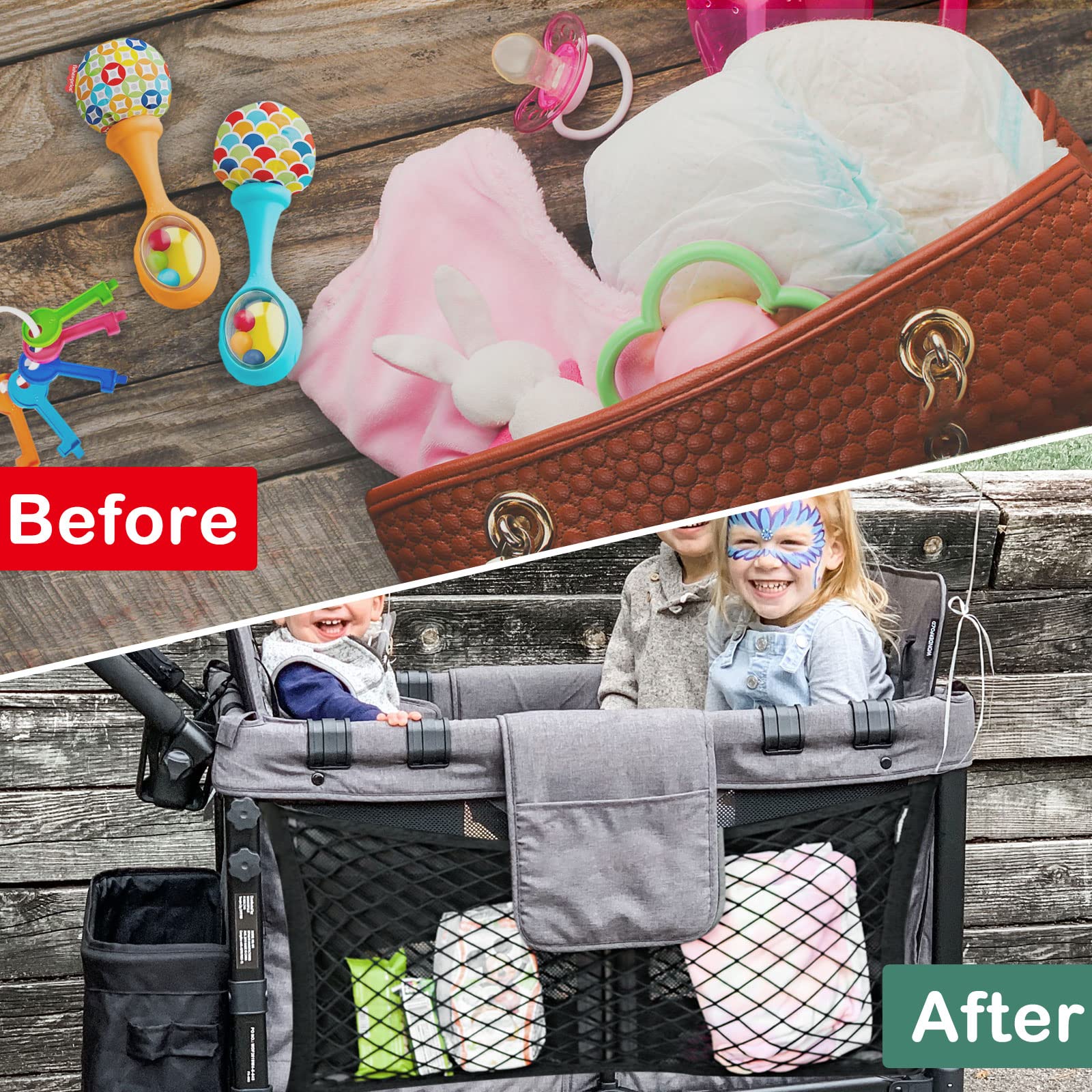 Stroller Wagon Cargo Net, Heavy Duty Baby Stroller Organizer Mesh Cargo Net for Extra Storage Space Large Storage Capacity, Compatible with WONDERFOLD All W-Series Models - Black