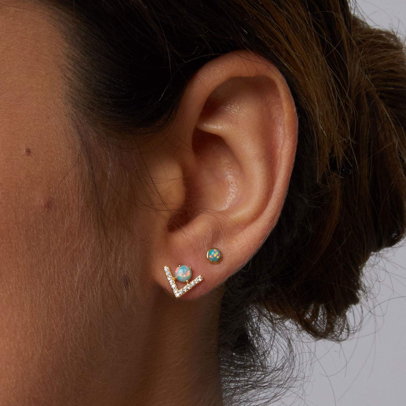 Sterling Silver Opal Stud Earrings for Women 18K Gold Plated Tiny Gemstone Stacking Earrings Birthstone Women's Earrings