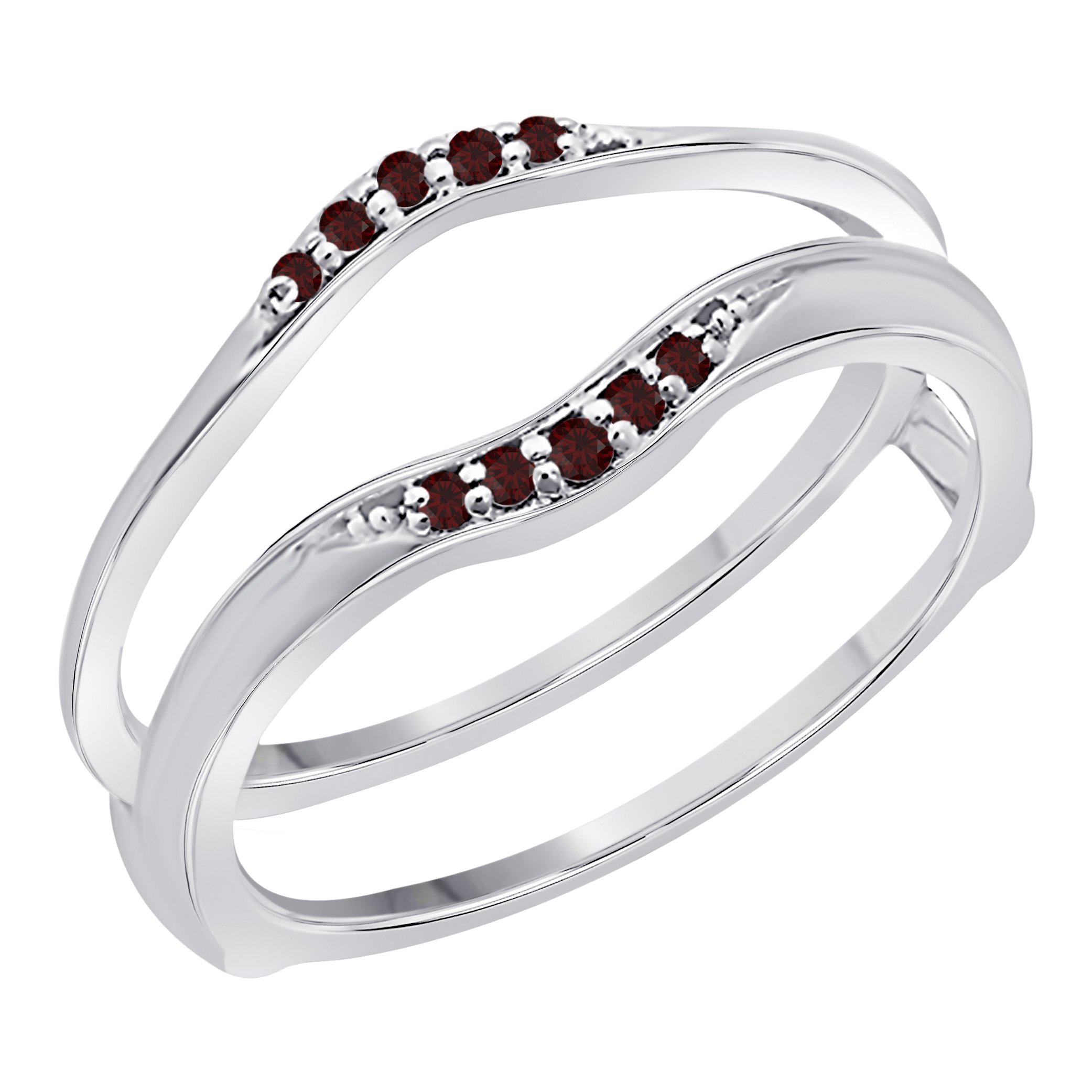 Sterling Silver Plated Delicate Combination Curved Style Vintage Wedding Ring Guard Enhancer with CZ Red Garnet (1/6 ct. tw.)