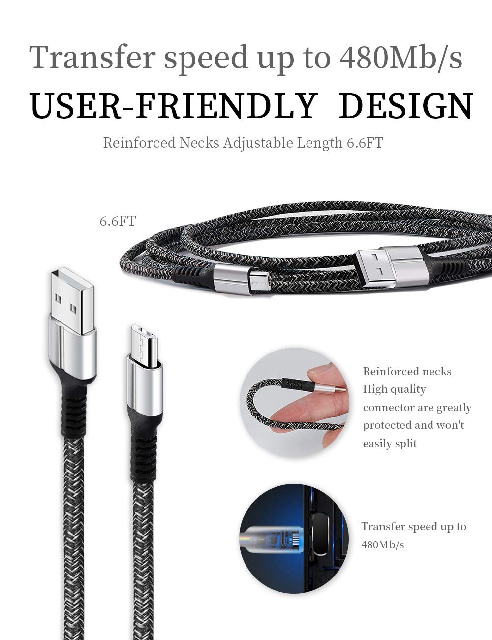 Teeind Micro USB Cable Android Charger, V8-0012 5 Pack(6.6Ft/2M) Micro USB Android Charger Cable Nylon Braided Cord Compatible with Galaxy S7 S6 Edge J7 S5,Note 5 4,LG G4 K40 K20,MP3