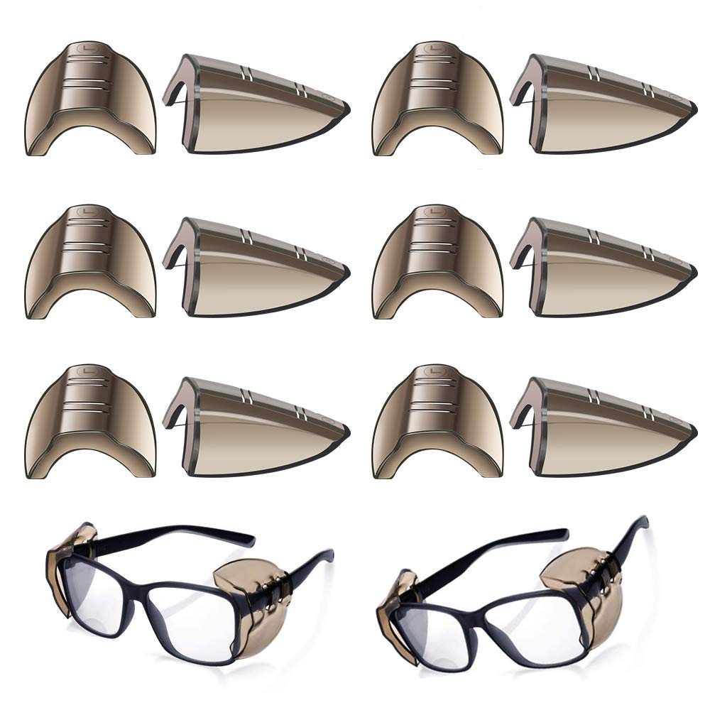 tchrules 6 Pairs Safety Eye Glasses Side Shields, Slip On Side Shields for Safety Glasses, Double Hole, Fits Most Safety Eyeglasses (Brown)