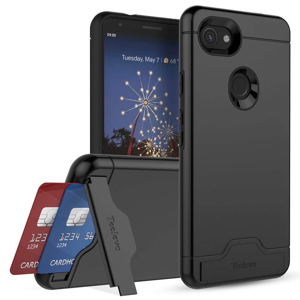 Teelevo Wallet Case for Google Pixel 3a XL, Dual-Layer Case with Hidden Card Storage and Kickstand for Google Pixel 3a XL, Matte Black