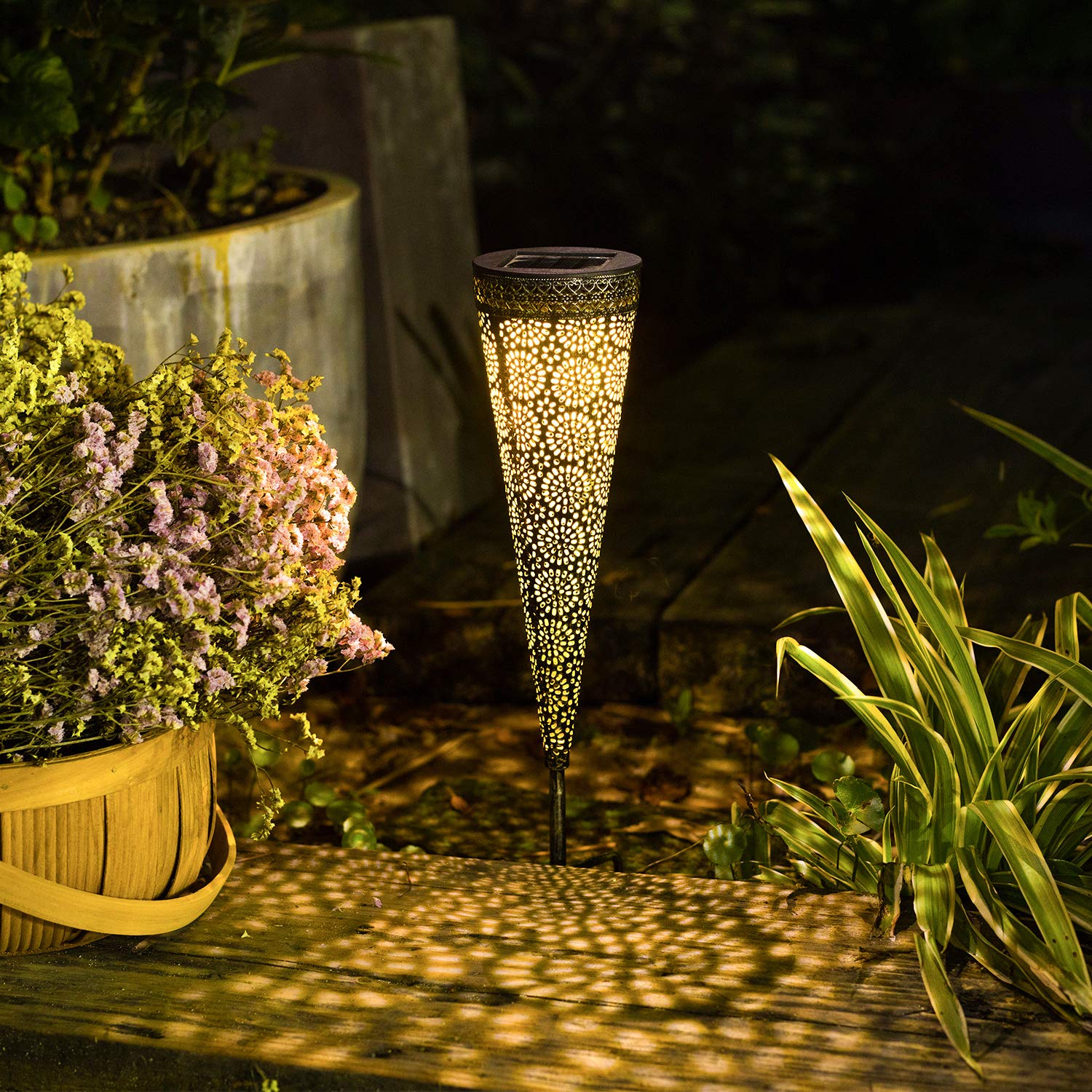 TAKE ME [Set of 2] Metal Solar Pathway Lights Garden Outdoor,Waterproof Decorative Stakes for Walkway,Yard,Lawn,Patio