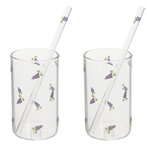 UPKOCH 2 Sets strawberry glass beer glasses glass cup with straw clear straw glasses clear beer can glass clear juice glasses clear water bottles cute cup aesthetic High borosilicate