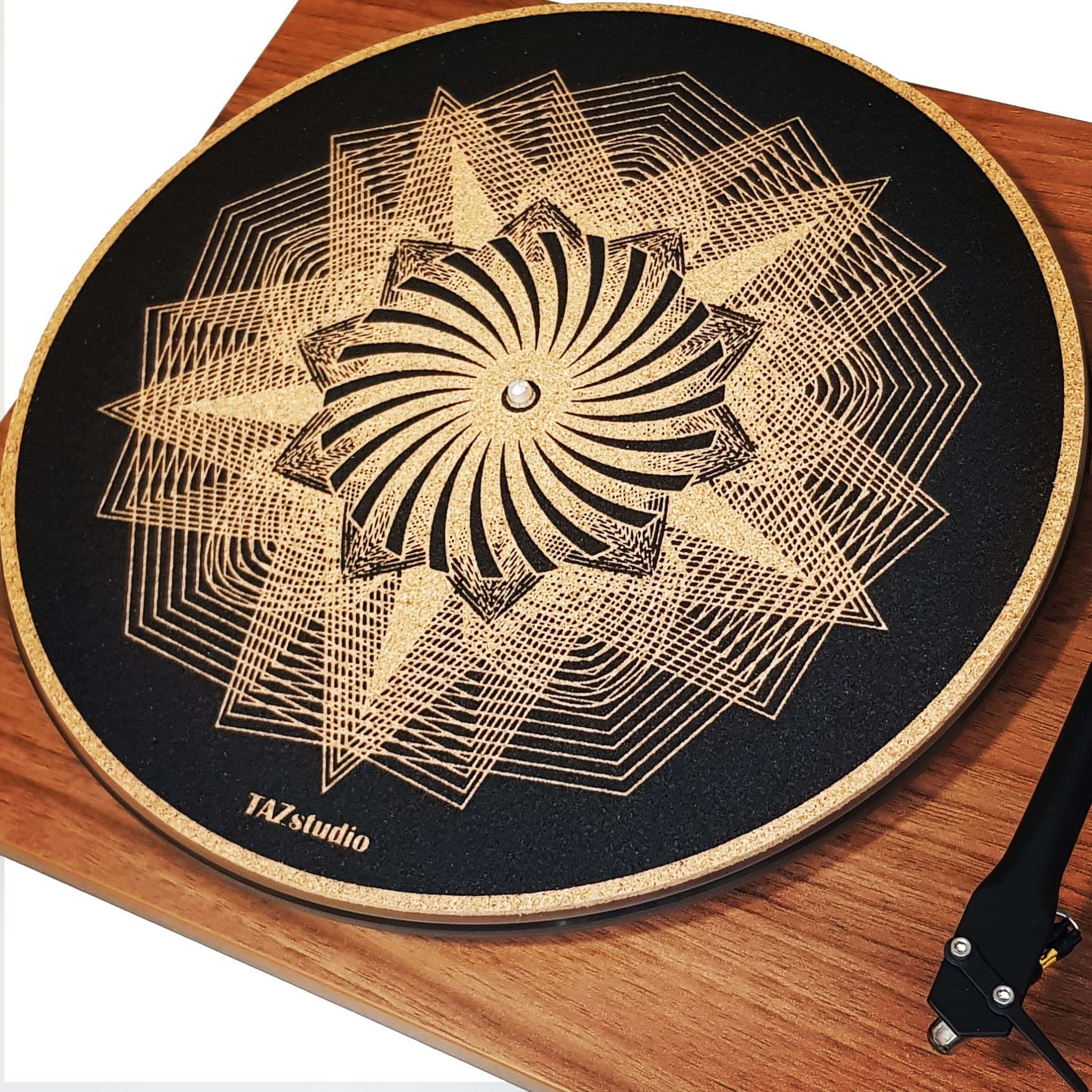 TazStudio Cork Turntable Mat for Better Sound Support on Vinyl LP Record Player - Original Geometric Design Psychedelic Geometric Dot Art (3mm Thick)- m3
