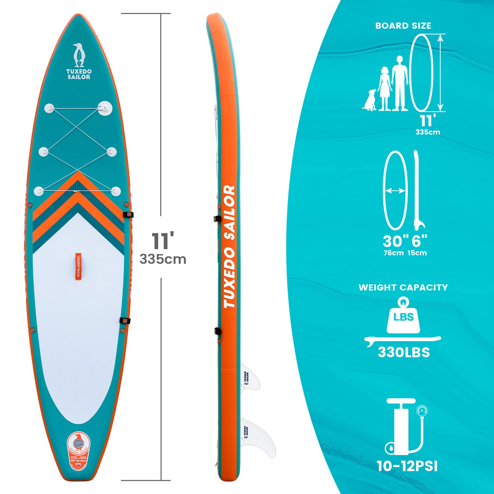 Tuxedo Sailor Inflatable 11'×30"×6" Ultra-Light SUP for All Skill Levels Everything Included with Stand Up Paddle Board, Adj Paddle, Pump, ISUP Travel Backpack, Leash 10L Waterproof Bag