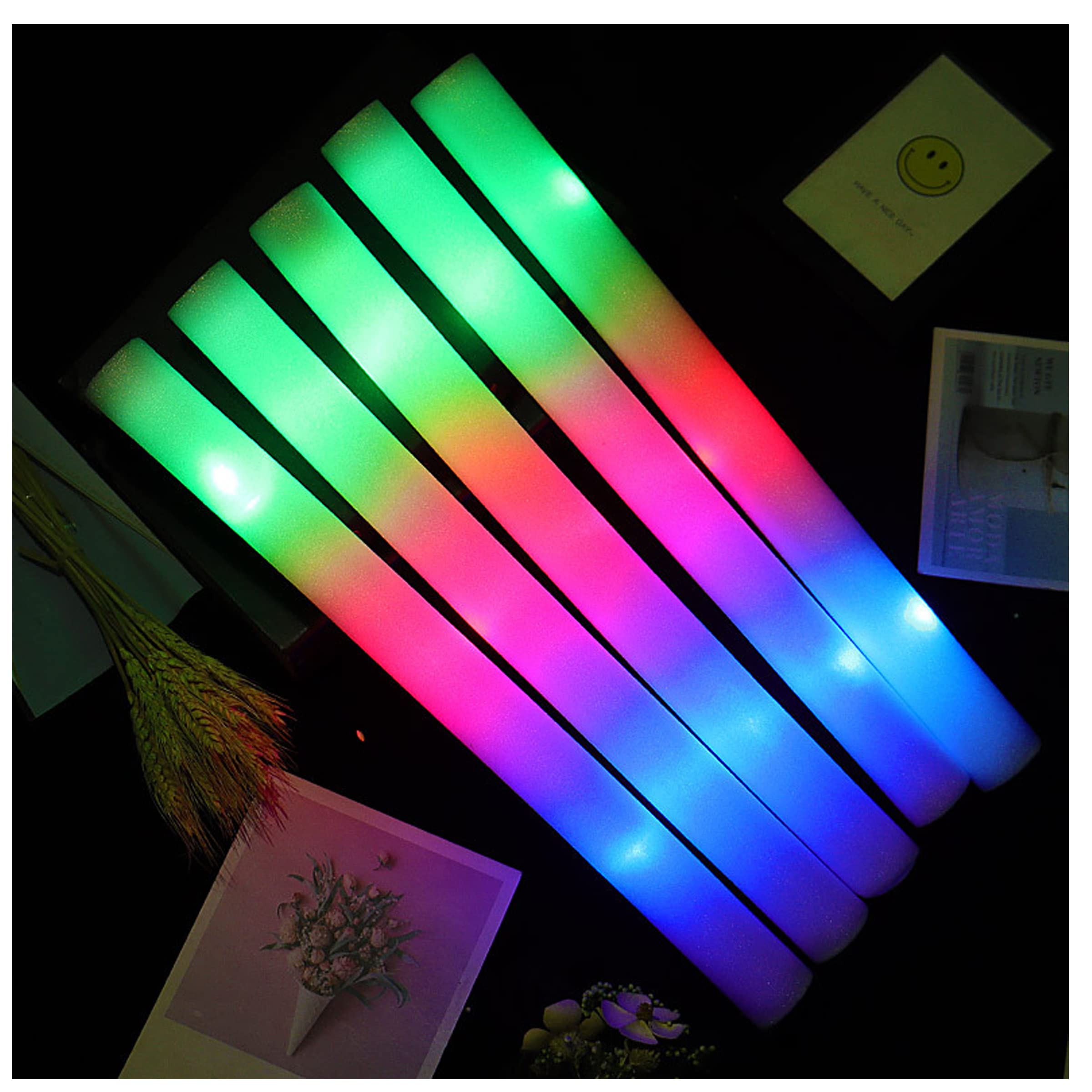 XXYXXY 60 Pack 18" LED Foam Stick Glow Sticks with 3 Modes Blink Effect Color Lights for Wedding, Carnival, Concert, Halloween (Color)