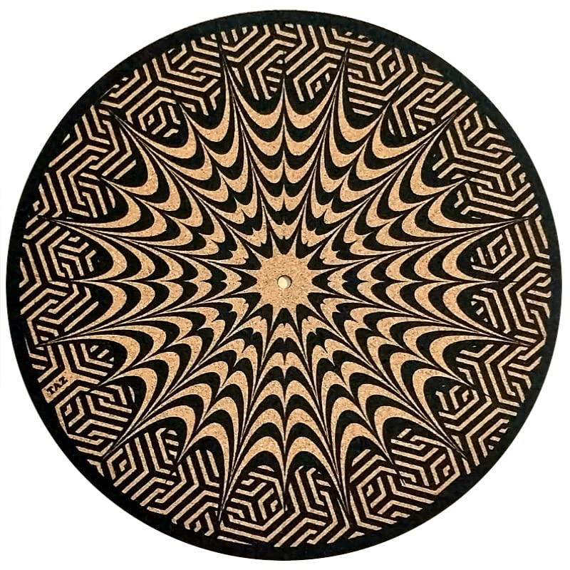 TazStudio Cork Turntable Mat for Better Sound Support on Vinyl LP Record Player - Original Geometric Design Mix Pattern [3mm thickness]-m1