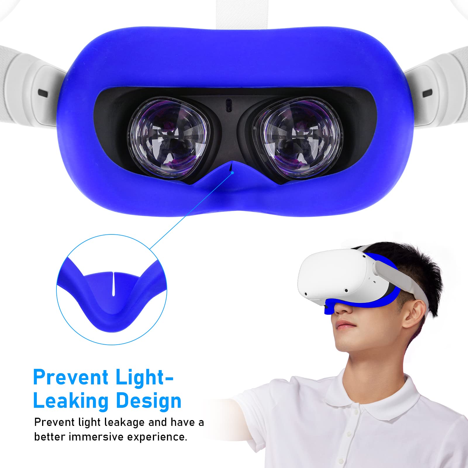 YIZEIJOB Silicone Cover Set Accessories for Oculus Quest 2, Quest 2 Front Shell Protector Cover, Controller Grips Cover, Lens Protective Cover, Anti-Throw Face Pad, 4PCS VR Bundle-Blue