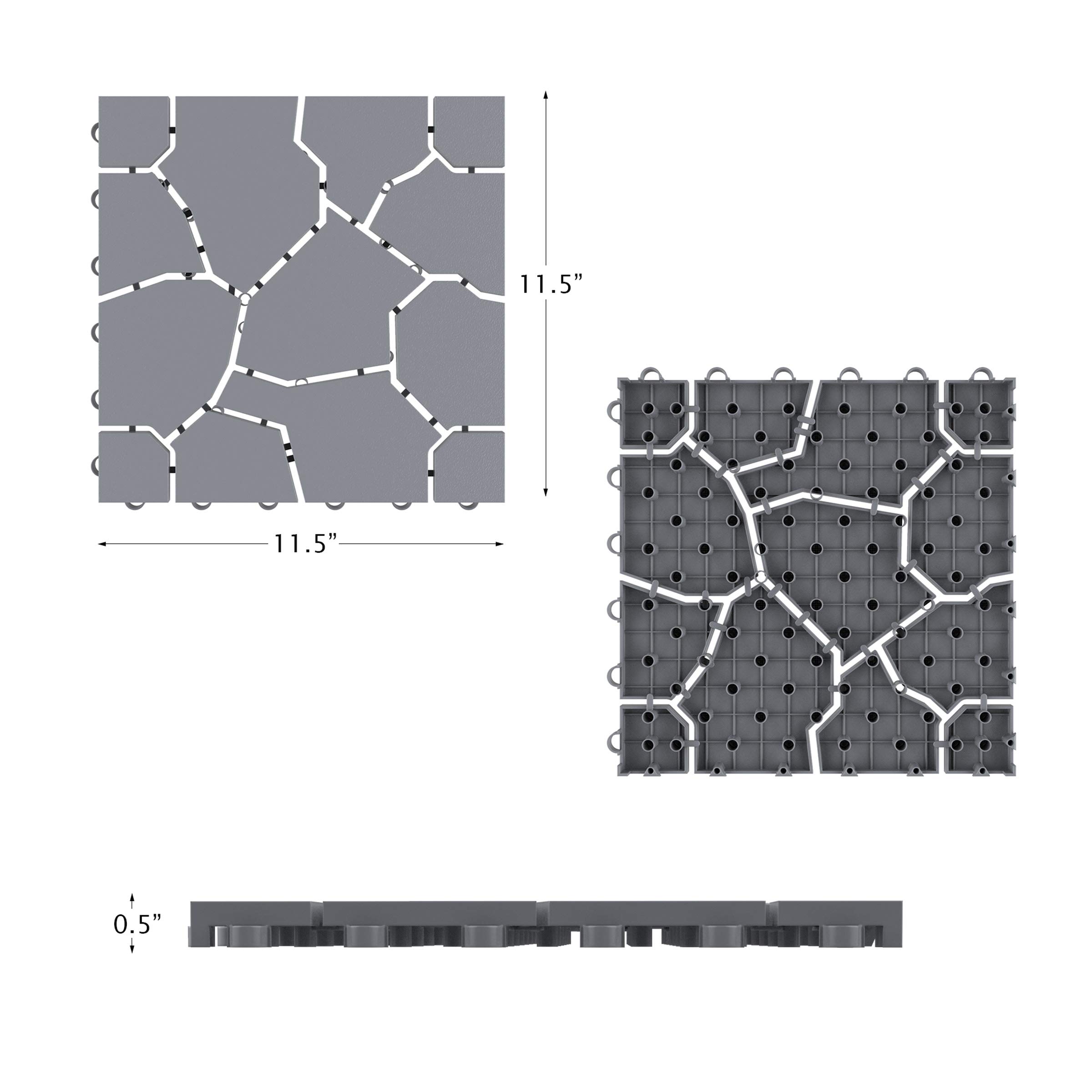 Pure Garden Deck Tiles β Set of 6 Polypropylene Interlocking Patio Tiles β Weather-Resistant Outdoor Flooring for Balcony, Porch, and Garage (Gray)
