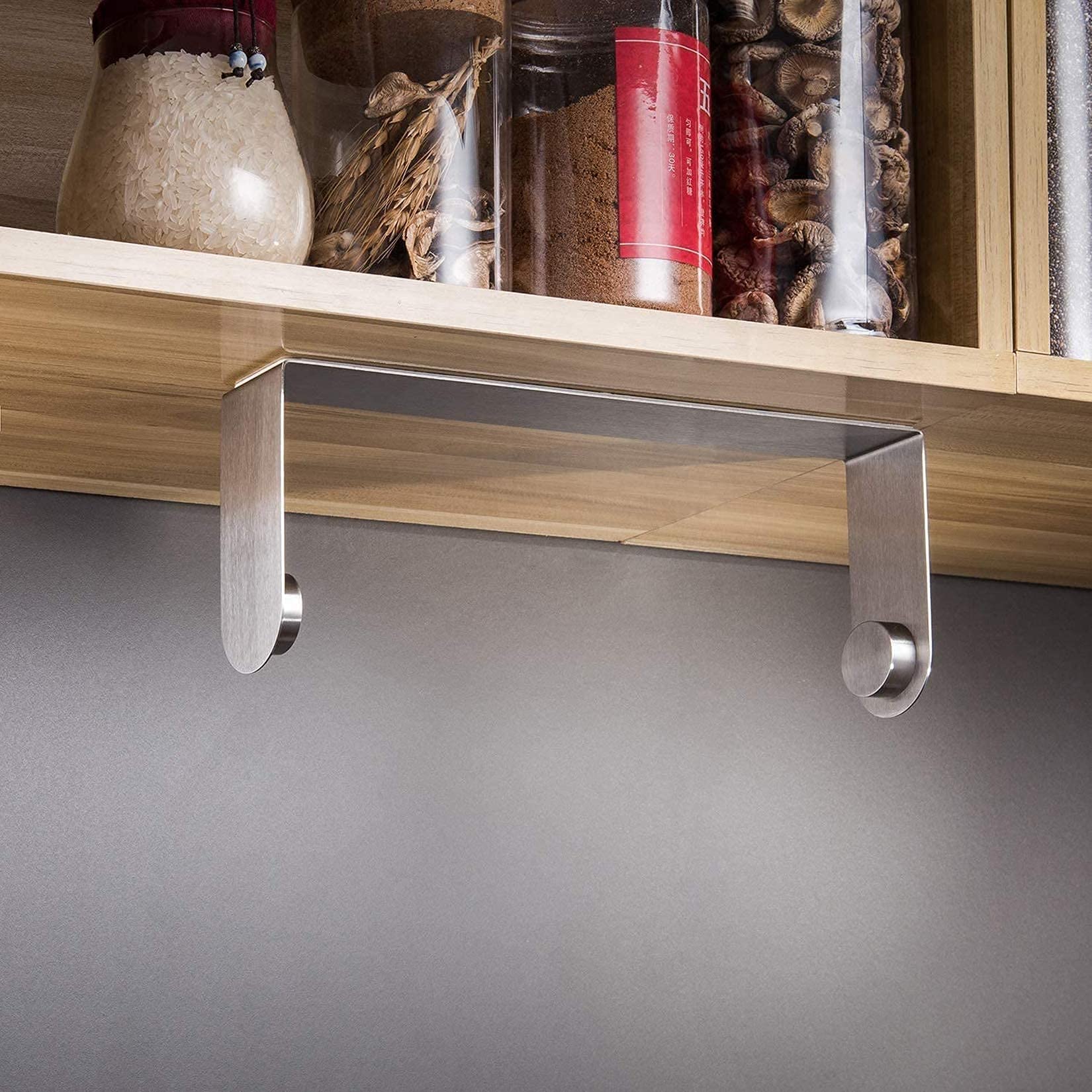 YIGII Towel Hooks + Paper Towel Holder Under Cabinet - Self Adhesive for Kitchen,SUS-304 Stainless Steel Brushed