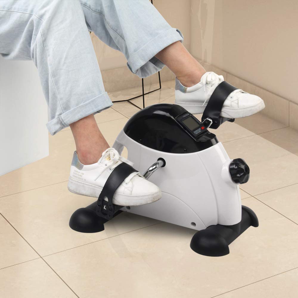Under Desk Bike Pedal Exerciser, Portable Exercise Pedal Bike for Legs and Arms with LCD Display (White)