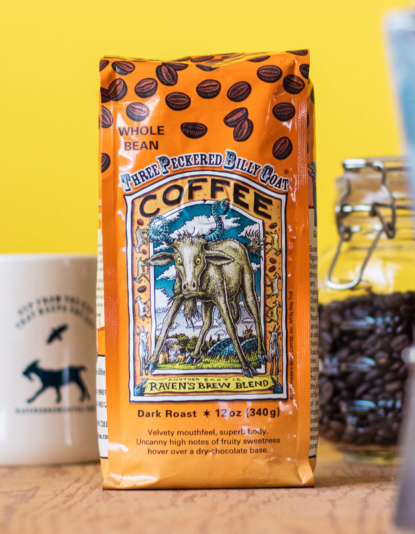 Raven's Brew Coffee High Caffeine Coffee Dark Roast Whole Bean β Three Peckered Billy Goat 2-pack of 12oz