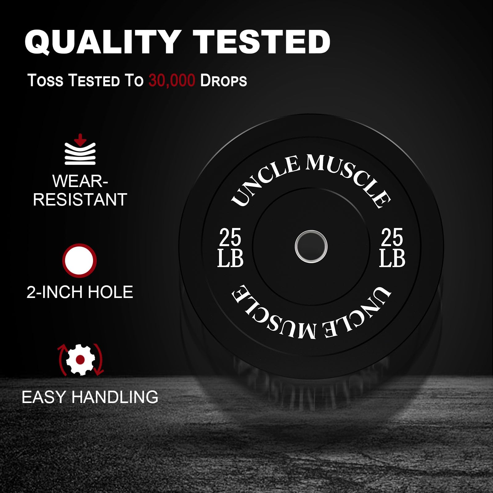 Uncle Muscle Rubber Bumper Plates Olympic Weight Powerlifting Plates for Strength Training Weight Lifting Plate Home Gym for 2 Inch Barbell